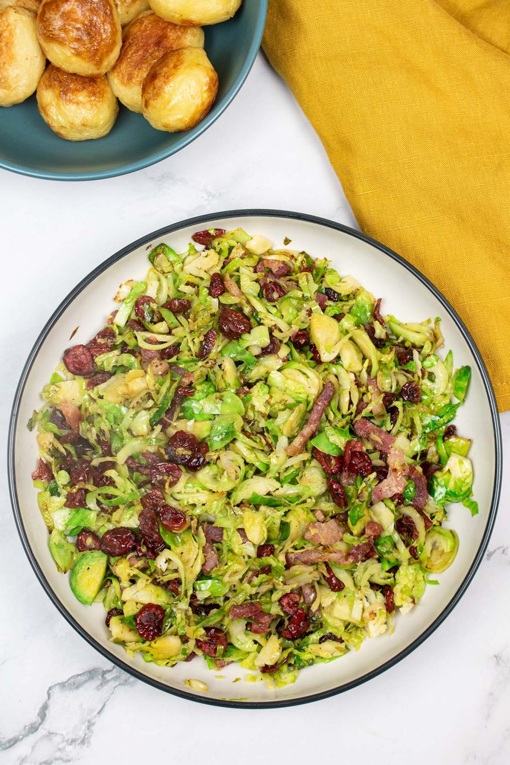 Shredded Sprouts with Pancetta and Cranberries - Felly Bull