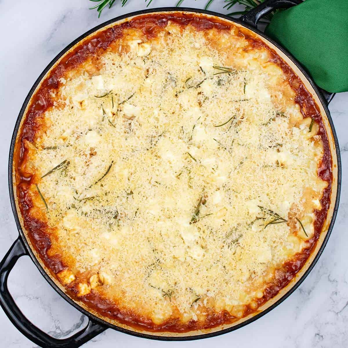Lamb and Rosemary Mac with Pecorino and Feta Crumb Topping - Felly Bull