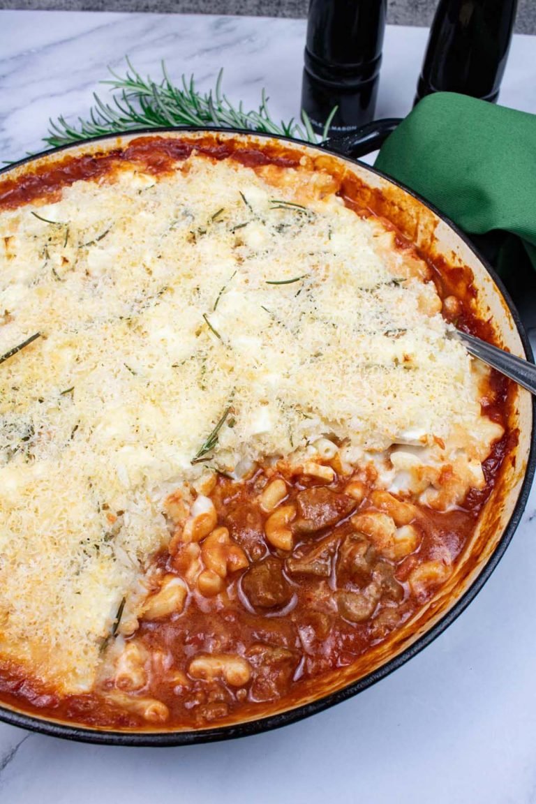 Lamb and Rosemary Mac with Pecorino and Feta Crumb Topping - Felly Bull