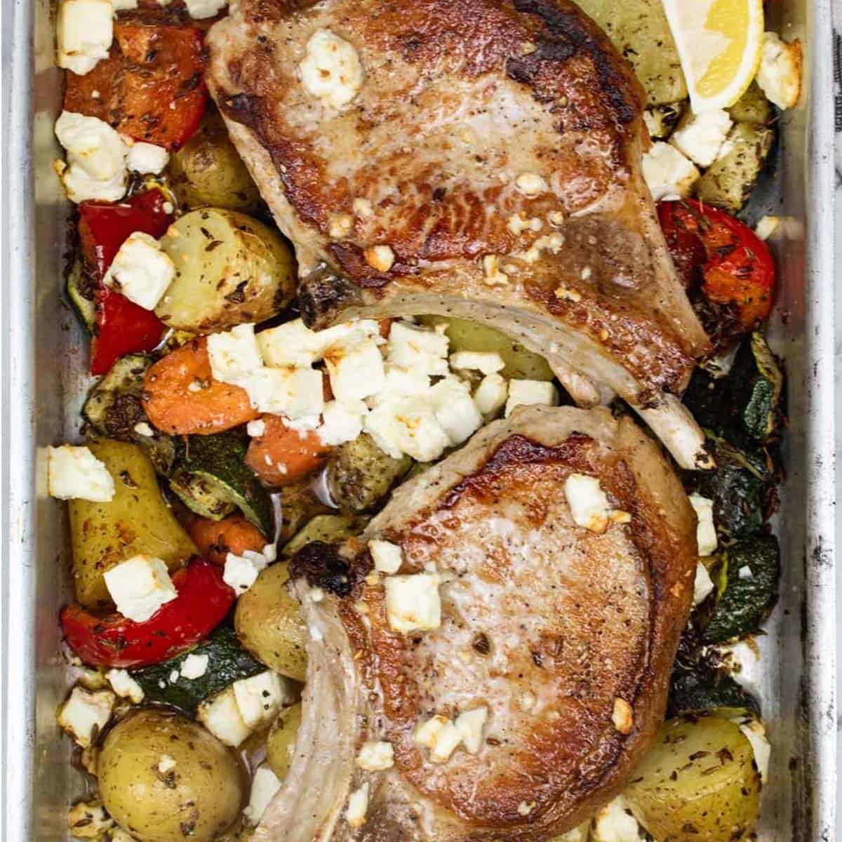 Pork Chops with Roast Vegetables and Feta - Felly Bull