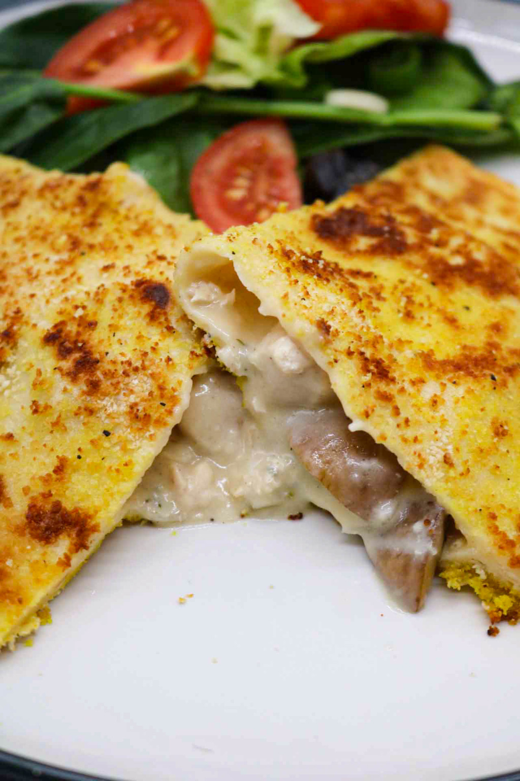 Creamy Chicken and Mushroom Crispy Pancakes - Felly Bull