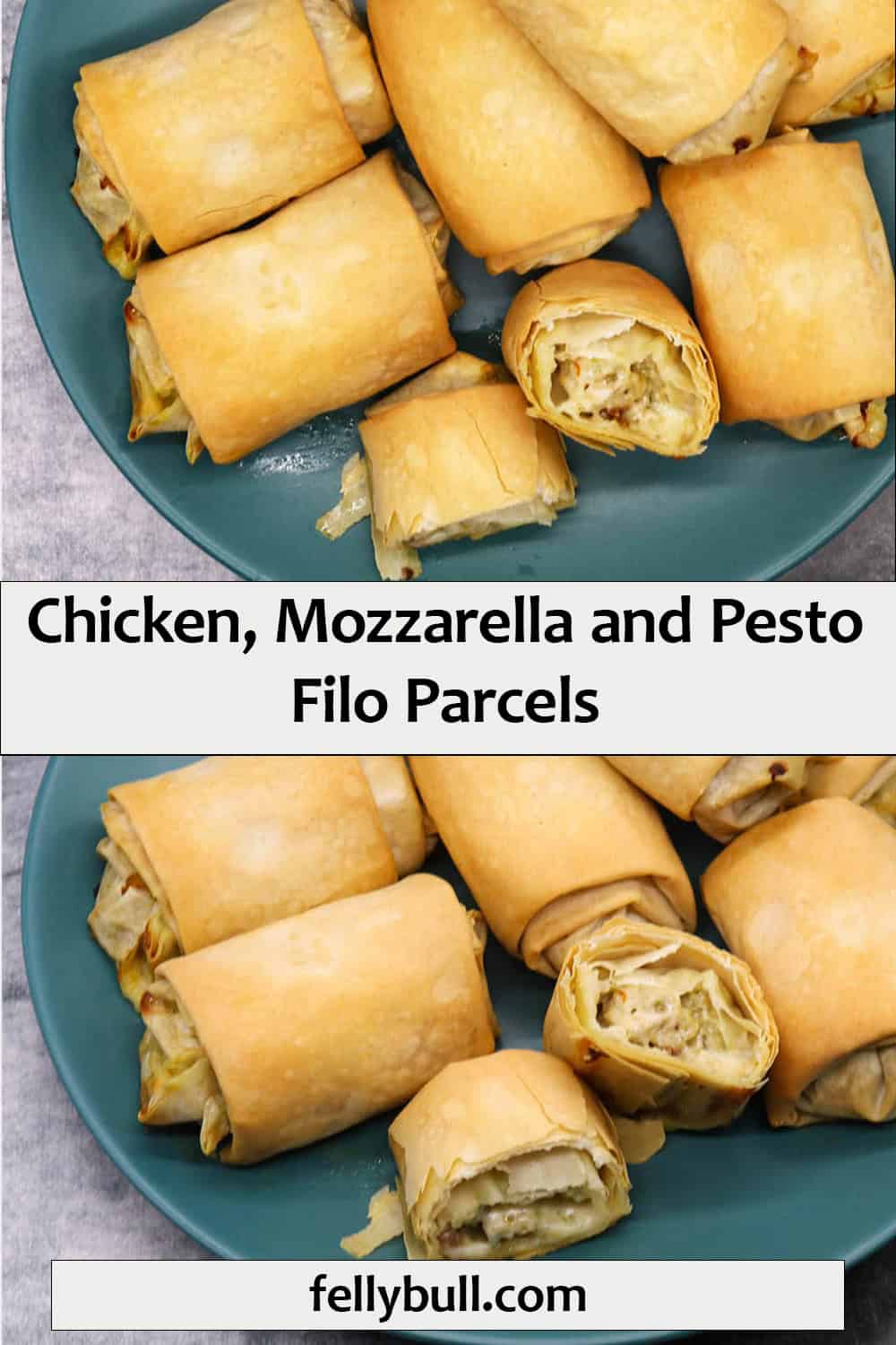Chicken, Mozzarella and Pesto Filo Parcels - Felly Bull